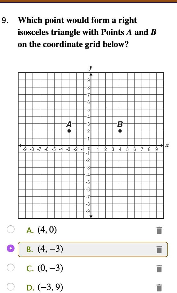 SOLVED: 'Which point would form a right isosceles triangle with Points A and B on the coordinate ...