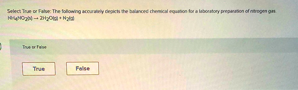 Select True or False: The following accurately depicts the balanced ...