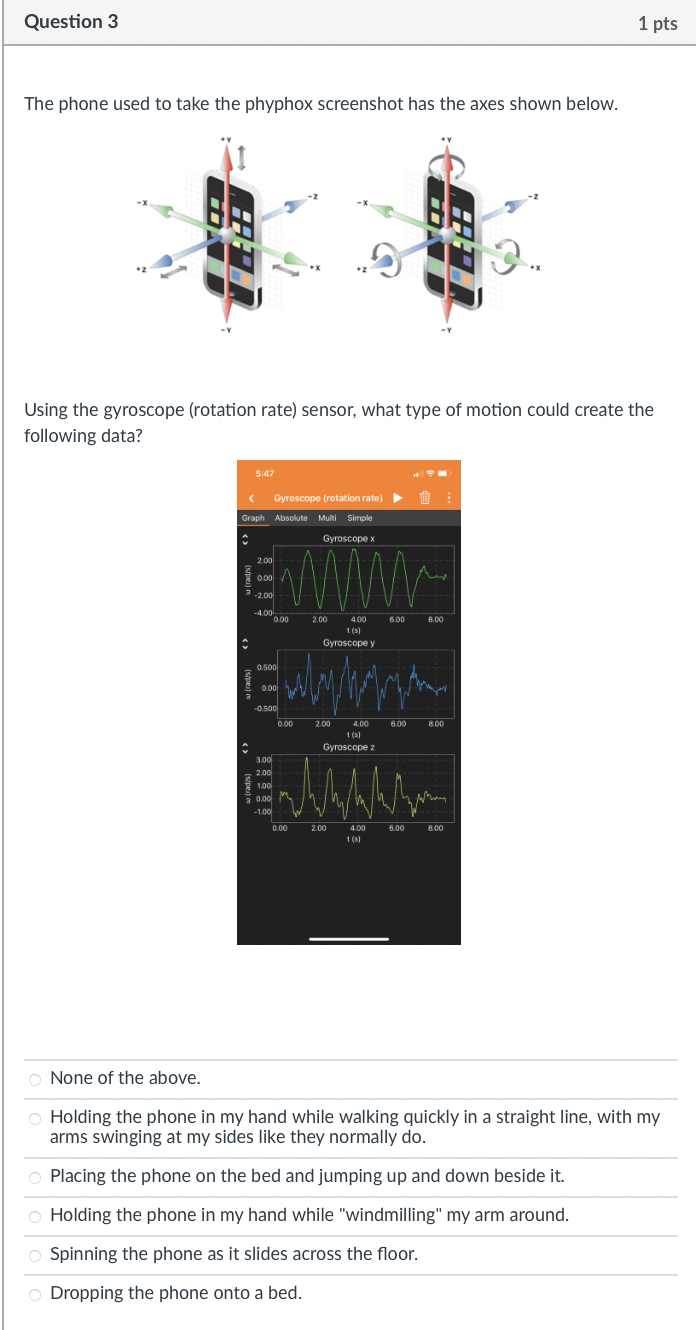 Question 3 1 pts The phone used to take the phyphox screenshot has the ...