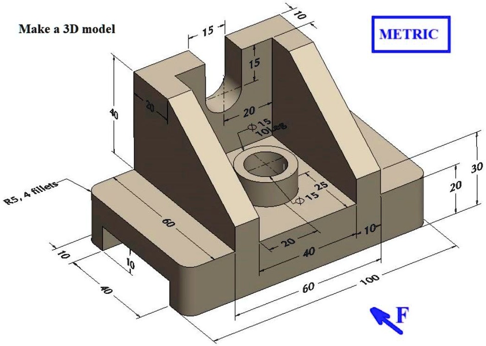SOLVED: Draw on AutoCAD app Make a 3D model METRIC 15 40 20 30 20 25 10 ...