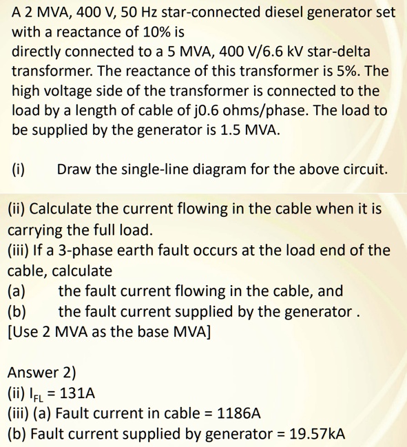 SOLVED: A 2 MVA, 400 V, 50 Hz star-connected diesel generator set with ...