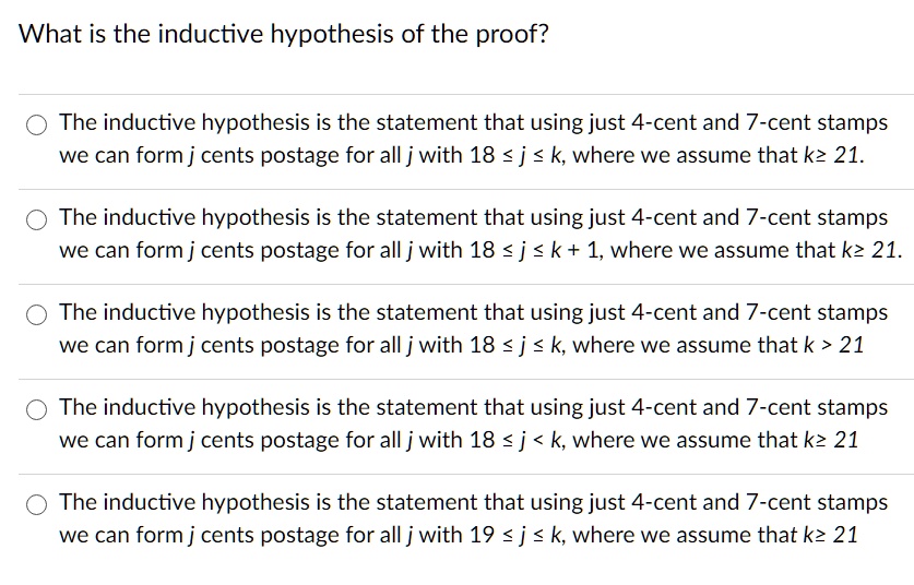 SOLVED: What is the inductive hypothesis of the proof? The inductive hypothesis is the statement ...
