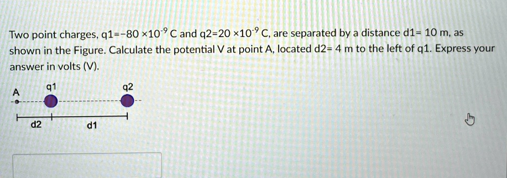 two point charges q1 80 10 9 c and q220 10 9 c are separated by a distance d1 10 m as shown in ...