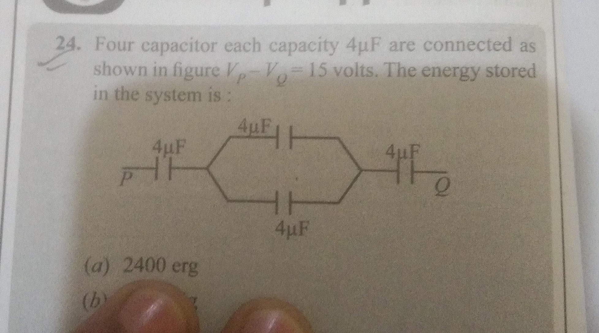 SOLVED: 24. Four capacitor each capacity 4 μF are connected as shown in ...