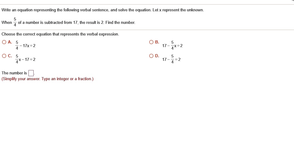 SOLVED: Write an equation representing the following verbal sentence, and solve the equation ...