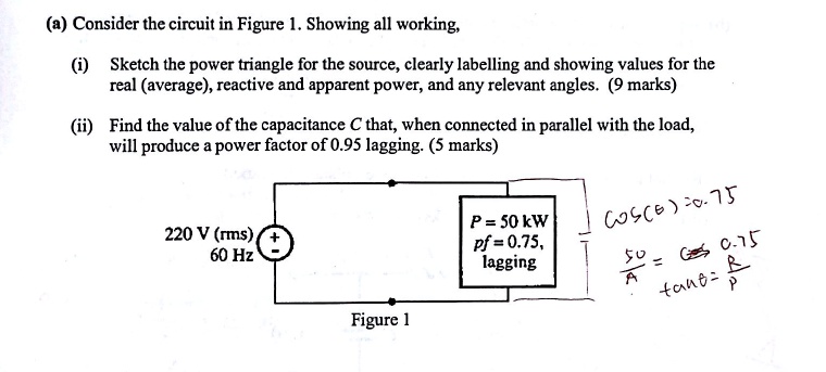 SOLVED: Consider the circuit in Figure 1. Showing all working. (i) Sketch the power triangle for ...