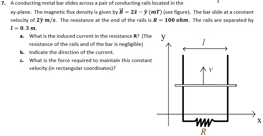 SOLVED: conducting metal bar slides across pair of conducting rails located in the Xy-plane The ...