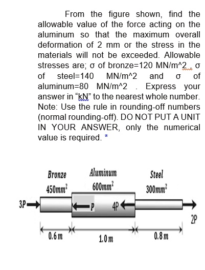 SOLVED: From the figure shown, find the allowable value of the force ...