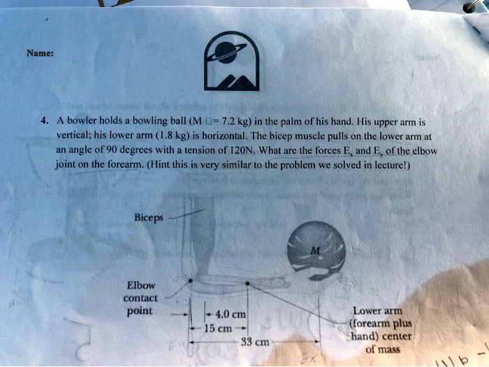 SOLVED: Nante: A bowler holds bowling ball (M 0= 7.2 kg) in the palm ... SOLVED: Nante: A bowler holds bowling ball (M 0= 7.2 kg) in the palm ...