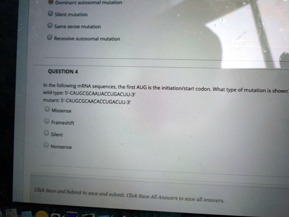 SOLVED: Dominant autosomal mutation Silent mutation Same sense mutation ...