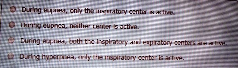During eupnea, only the inspiratory center is active. During eupnea ...
