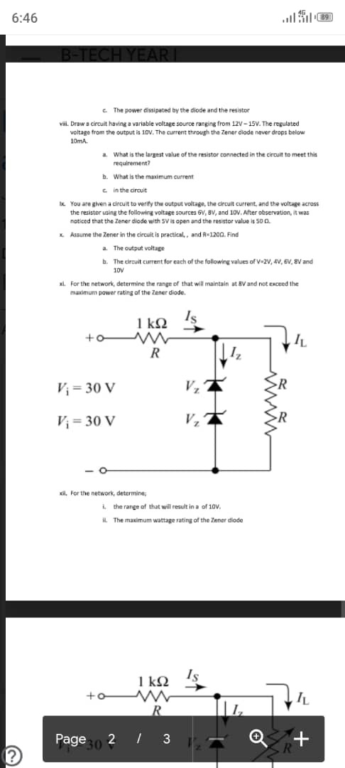 SOLVED: 6: 46 c. The power dissipated by the diode and the resistor ...