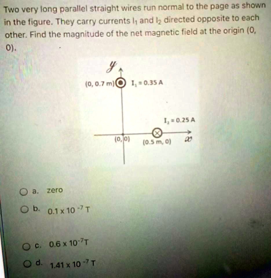 two very long parallel straight wires run normal t0 the page as shown ...