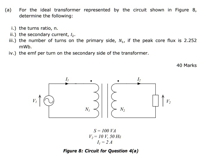 SOLVED: (a) For the ideal transformer represented by the circuit shown ...