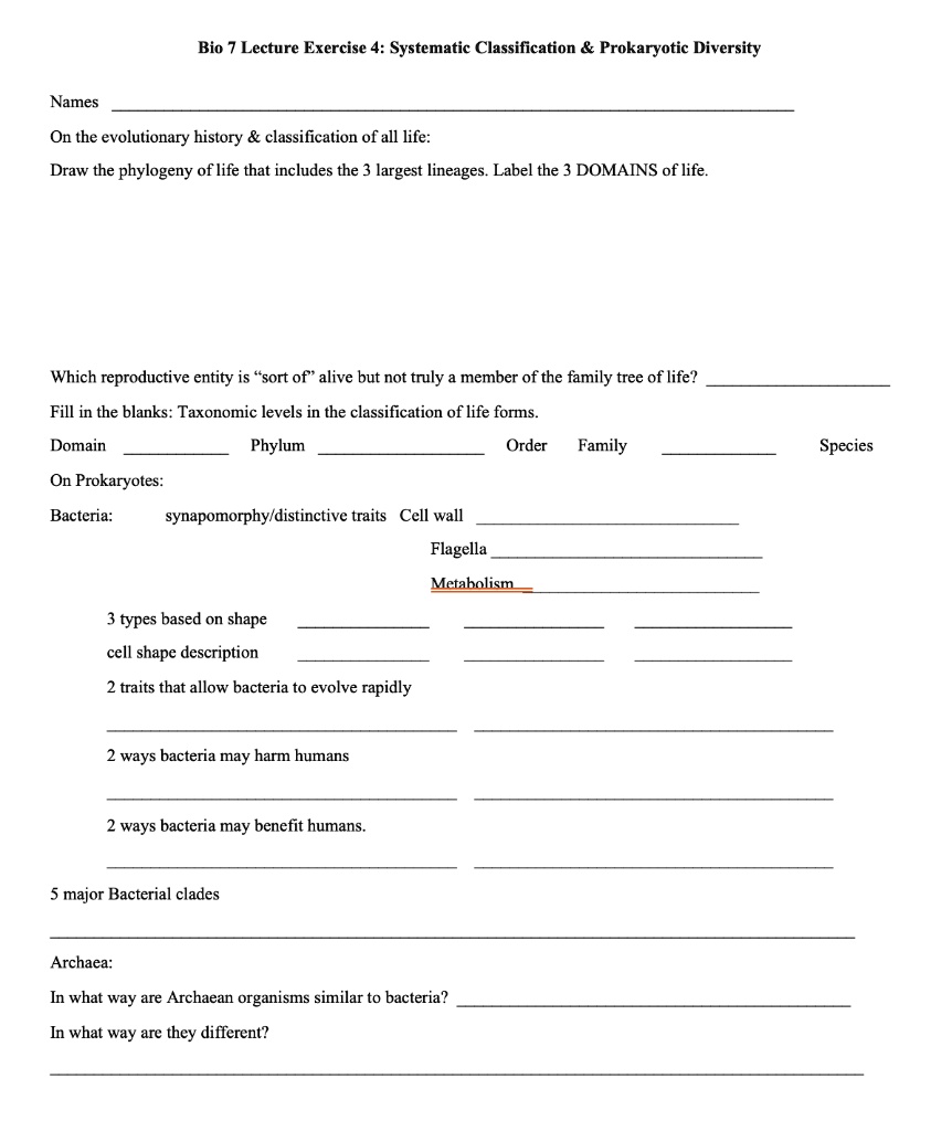 SOLVED: Bio 7 Lecture Exercise 4: Systematic Classification Prokaryotic ...