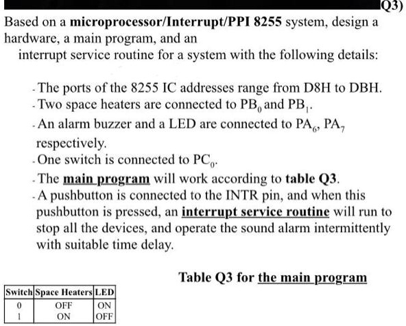 SOLVED: 3 Based on a microprocessor/Interrupt/PPI 8255 system, design a hardware, a main program ...