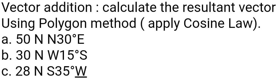 SOLVED:Vector addition : calculate the resultant vector Using Polygon ...