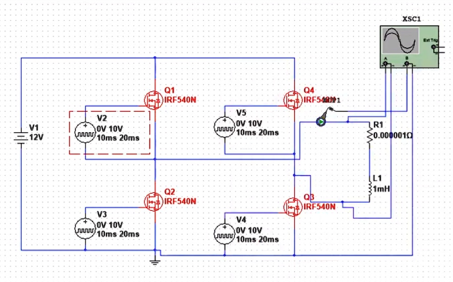 V1 12V V2 0V 10V 10ms 20ms V3 0V 10V 10ms 20ms Q1 IRF540N V5 0V 10V ...