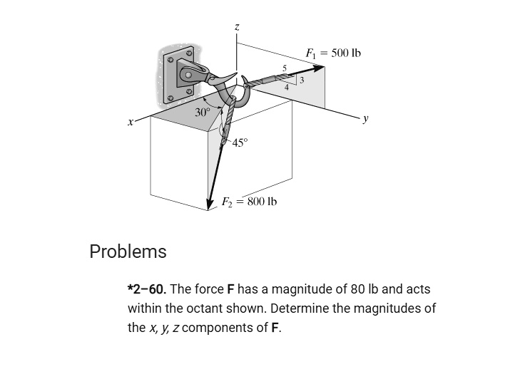 SOLVED: F = 500 lb F = 800 lb Problems *2-60. The force F has a ...