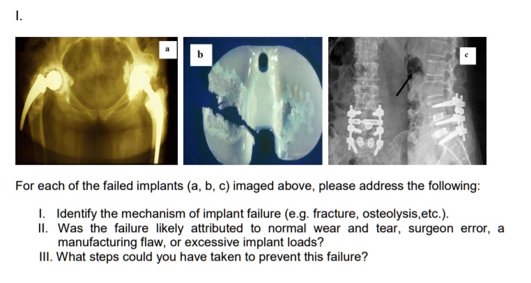 [GET ANSWER] 1. a b c For each of the failed implants (a, b, c) imaged ...