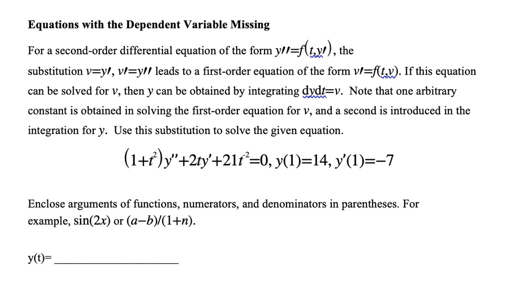 Equations with the Dependent Variable Missing For a second-order ...
