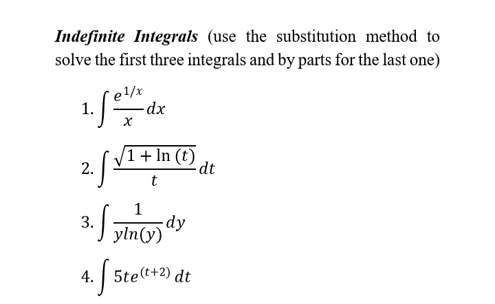 SOLVED: Indefinite Integrals (use the substitution method to solve the ...