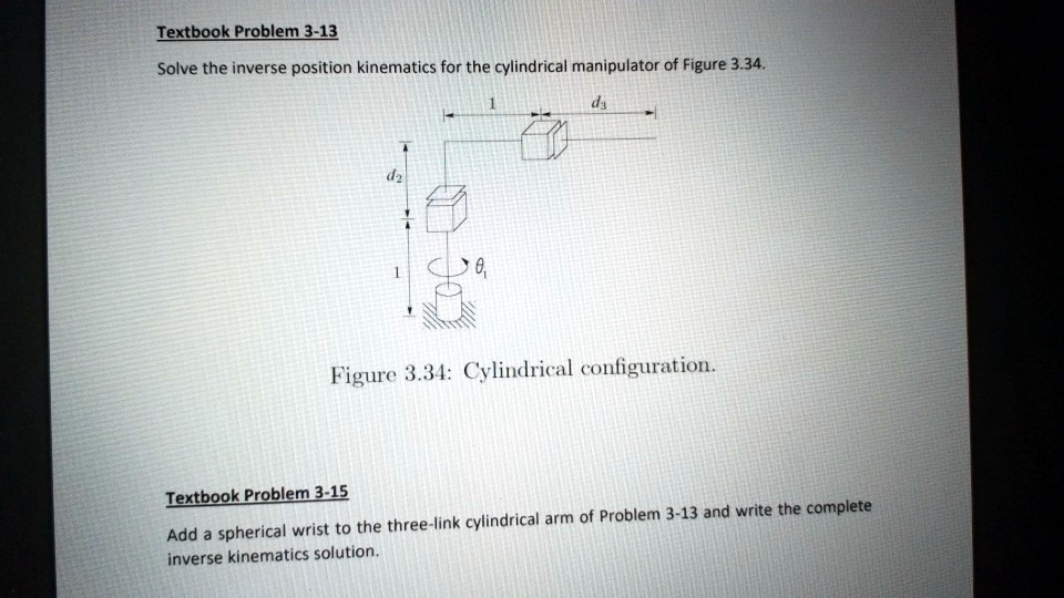 Textbook Problem 3-13 Solve the inverse position kinematics for the cylindrical manipulator of ...