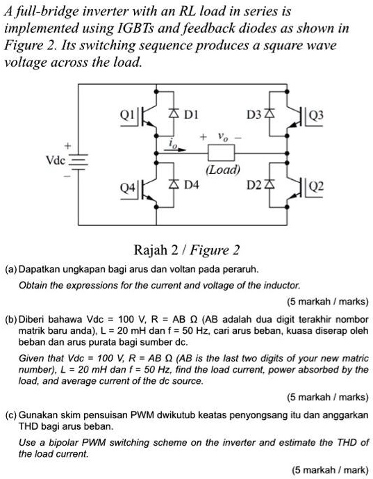 A full-bridge inverter with an RL load in series is implemented using ...