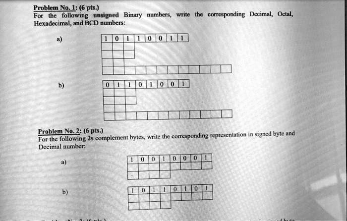 Problem No1 6 Pts For The Following Unsigned Binary Numbers Write The Corresponding 3699