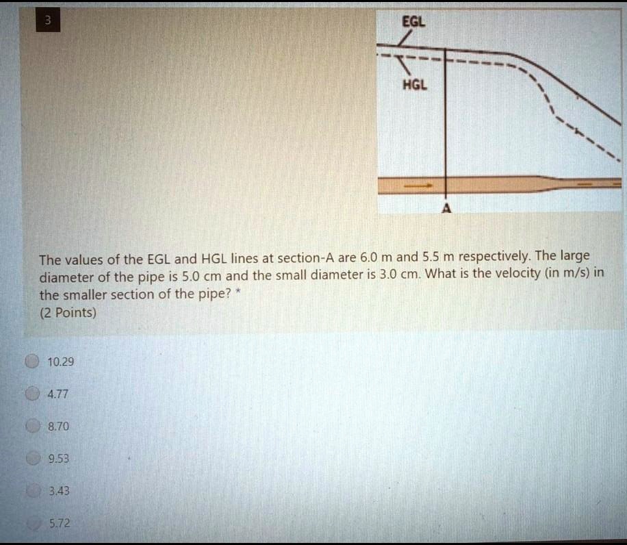 SOLVED: EGL HGL A The values of the EGL and HGL lines at section A are ...