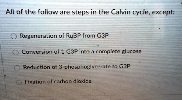 all of the follow are steps in the calvin cycle except regeneration of ...