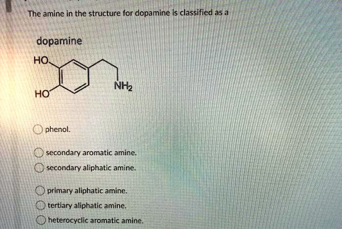 SOLVED: The amine in the structure for dopamine is classified a5 ...