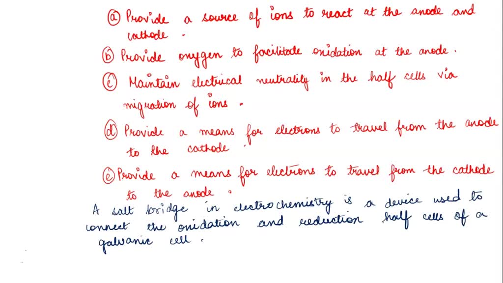 SOLVED: Part A galvanic cell, the function of the salt bridge is to ...