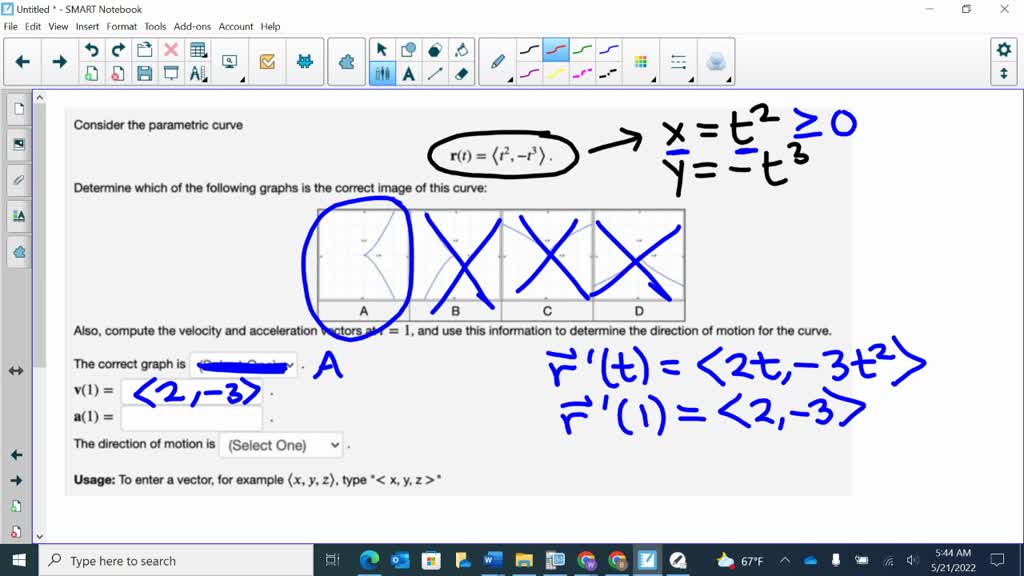 SOLVED: Consider the parametric curve r() = (2,-F) Determine which of ...