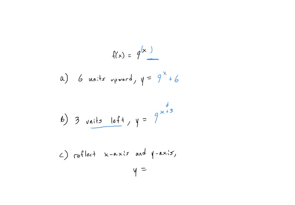 SOLVED: Starting with the graph of f(z) = 9â‚¬, write the equation of ...