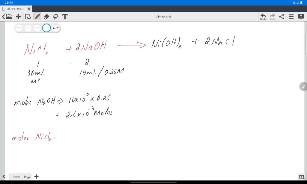 SOLVED: what is the molarity of 30.0 mL of NiCl2 solution if this ...
