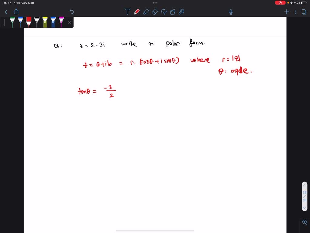 SOLVED: 6. Let z=2-3 i b) Write the complex number in trigonometric ... SOLVED: 6. Let z=2-3 i b) Write the complex number in trigonometric ...