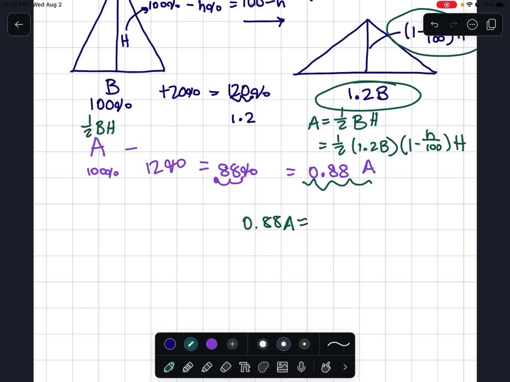 SOLVED: A triangle was modified by increasing its base by 20 percent ...
