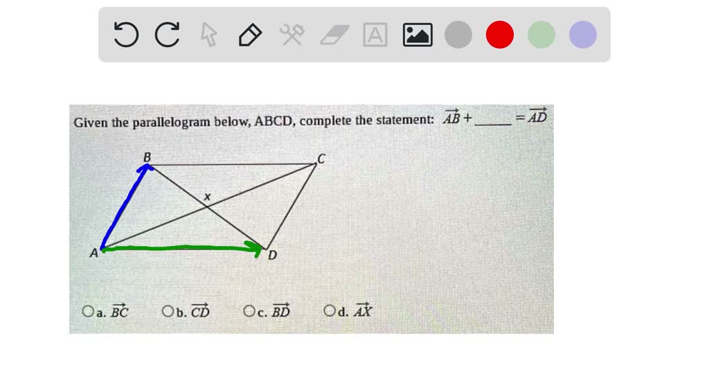 SOLVED: Given the parallelogram below, ABCD, complete the statement: AB ... SOLVED: Given the parallelogram below, ABCD, complete the statement: AB ...