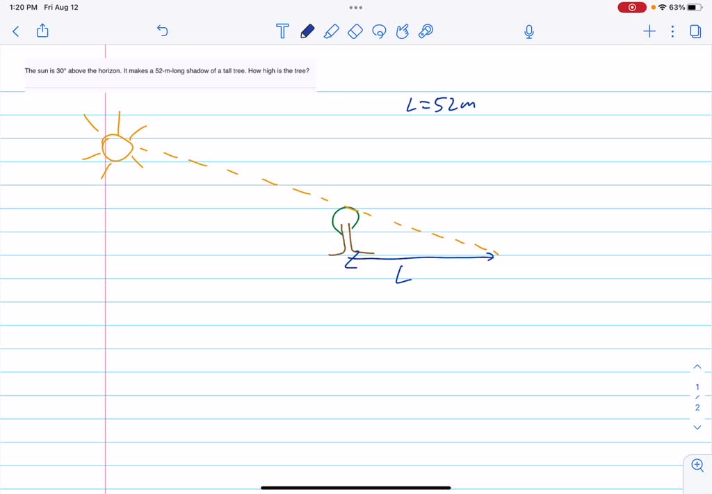 A tree casts a shadow 51 ft. long when the angle of elevation of the ...