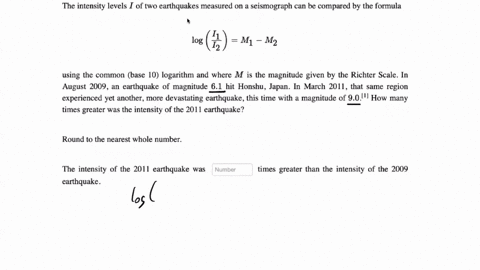 The intensity levels I of two earthquakes measured on a seismograph can ...