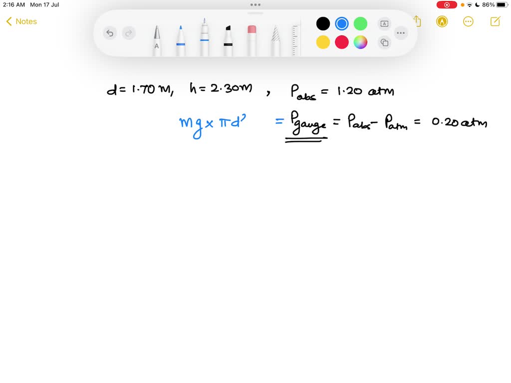 SOLVED: A 1.70m diameter vat of liquid is 2.30m deep. The pressure at ...
