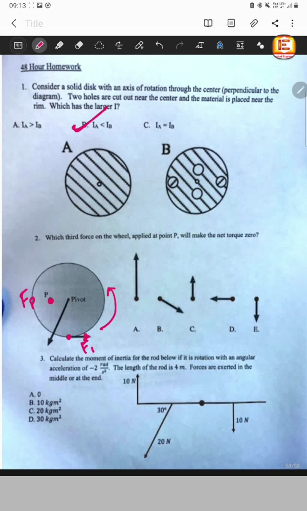 SOLVED: 4 Hour Homework Consider = solid disk with an axis of rotation through the center ...