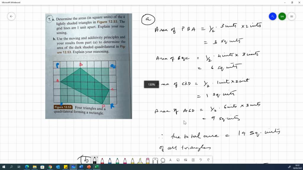 SOLVED: 7.a. Determine the areas (in square units) of the 4 lightly ...
