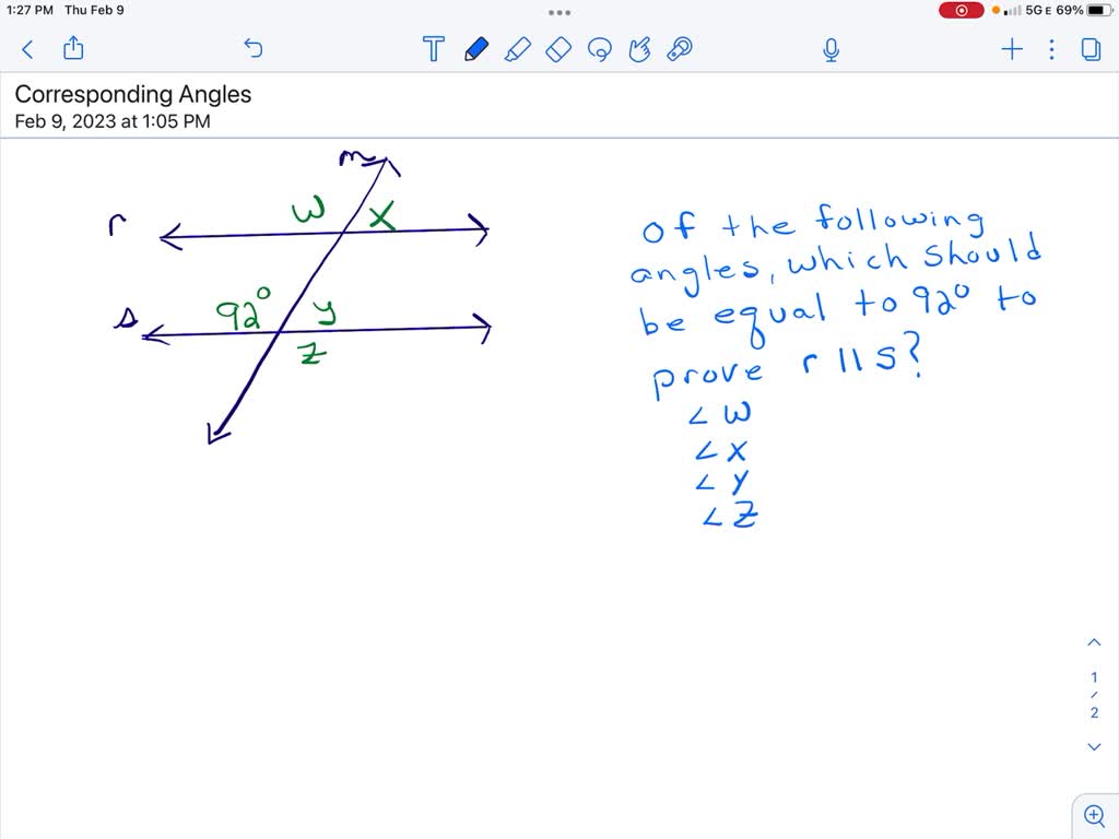 SOLVED: Letters w, x, y, and z are angle measures. Lines r and s are ...