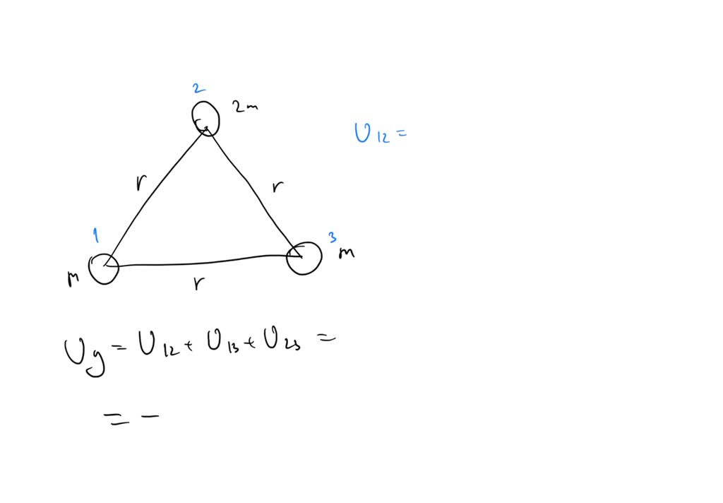 Three spheres, with masses indicated above, are initially far away from ...