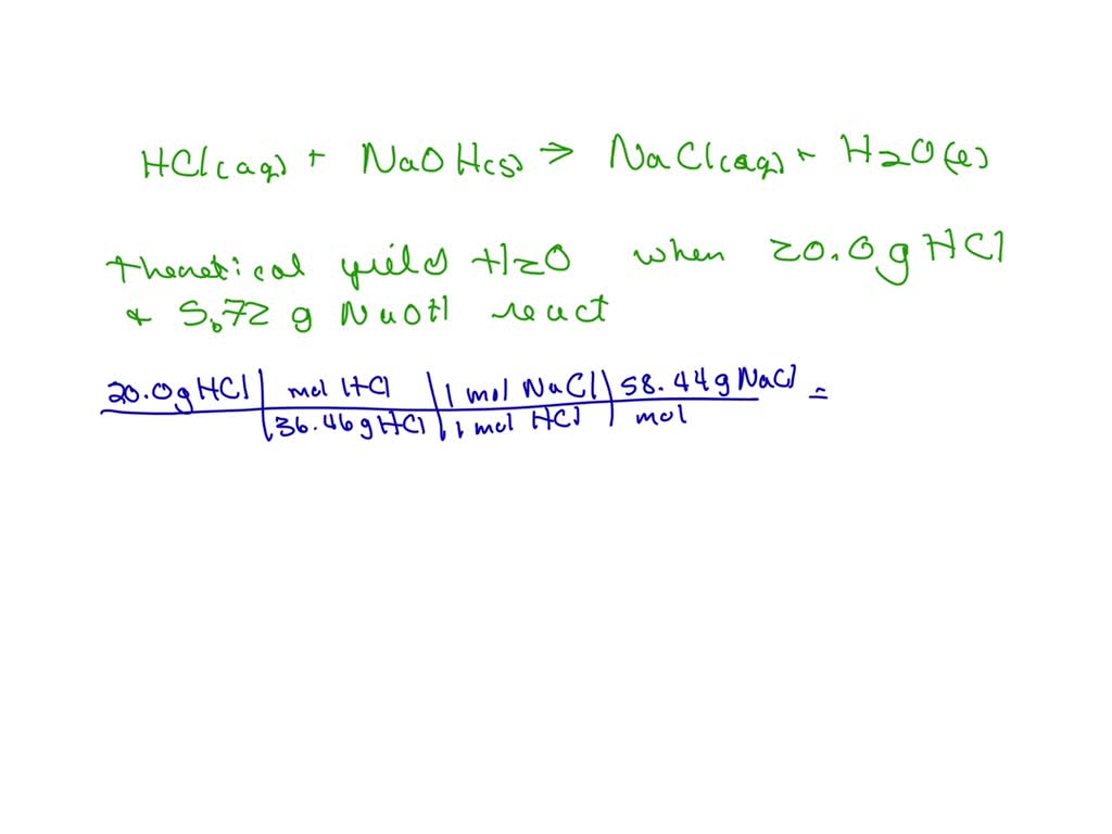 Aqueous hydrochloric acid (HCl) reacts with solid sodium hydroxide (NaOH) to produce aqueous ...