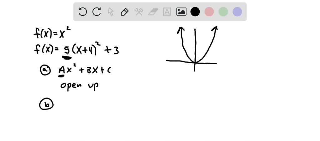 SOLVED: For the quadratic function, tell whether the graph opens Up or down and whether the ...