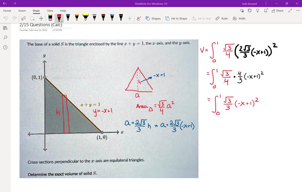 Solved Volumes With Cross Sections Triangles And Semici Cross Sections Perpendicular To The T