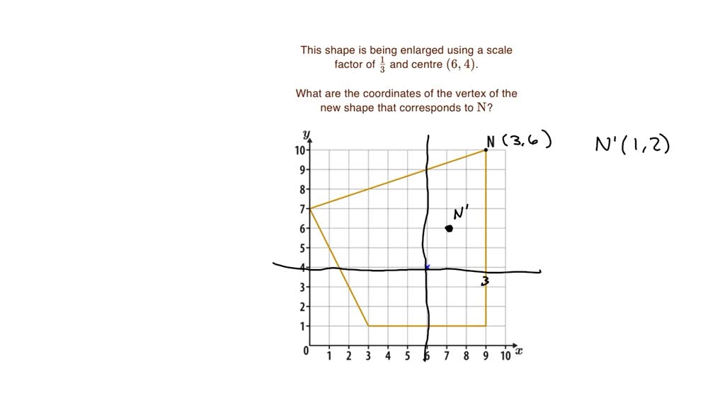 SOLVED: This shape is being enlarged using a scale factor of 3 and centre (6,4). What are the ...